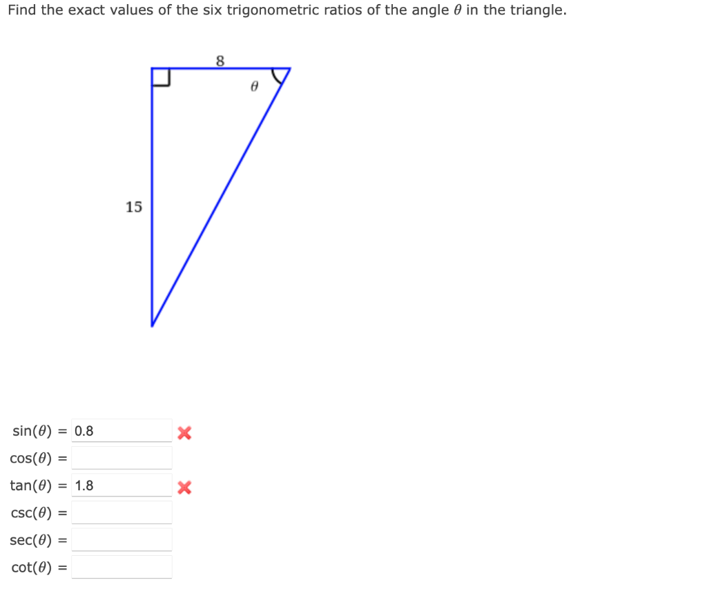 Solved Find the exact values of the six trigonometric ratios | Chegg.com