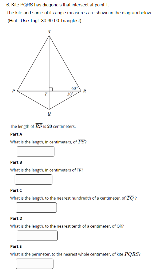 Solved 6. Kite PQRS has diagonals that intersect at point T. | Chegg.com