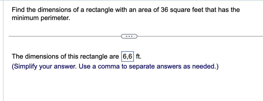 Solved Find the dimensions of a rectangle with an area of 36 | Chegg.com