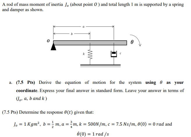 Solved A rod of mass moment of inertia Jo (about point O ) | Chegg.com
