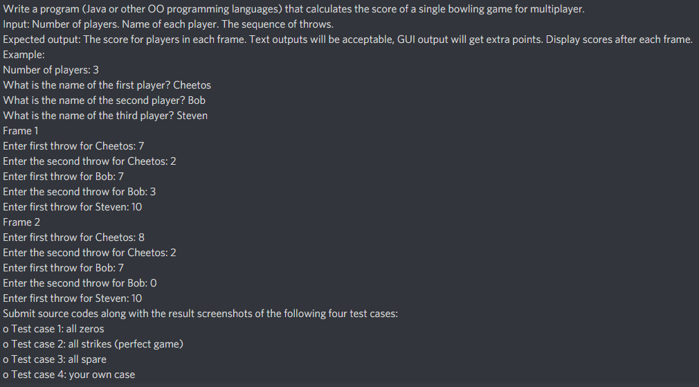 Solved Write a program (Java or other OO programming | Chegg.com