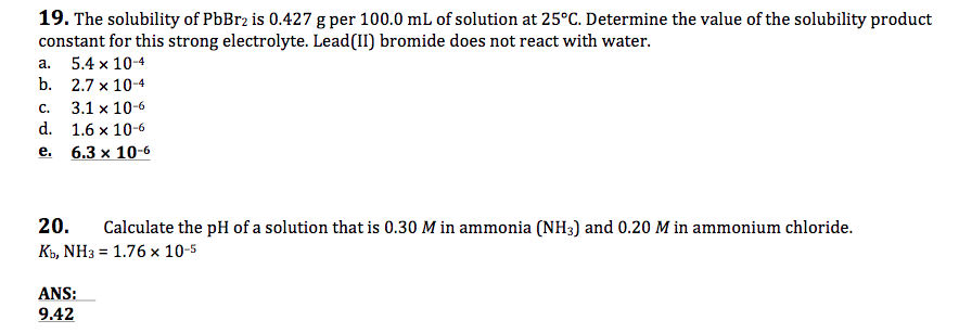 Solved 19. The solubility of PbBr2 is 0.427 g per 100.0 mL | Chegg.com