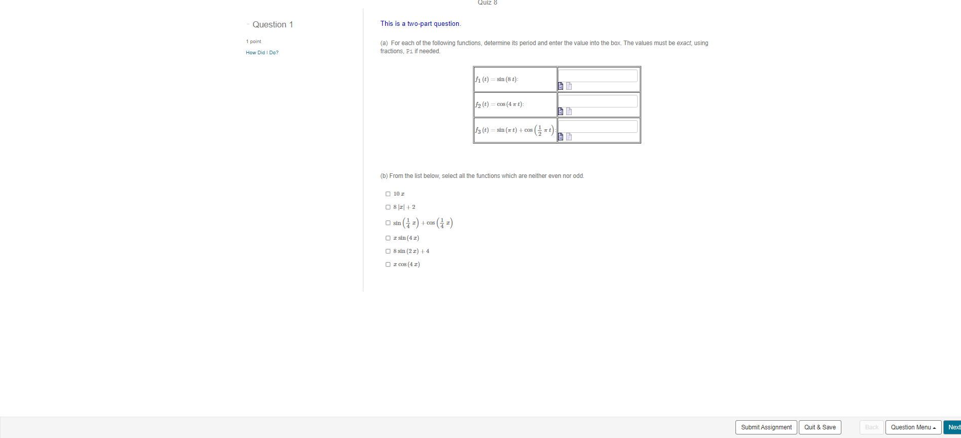 Solved Quiz 8 Question 1 This is a two-part question 1 point | Chegg.com