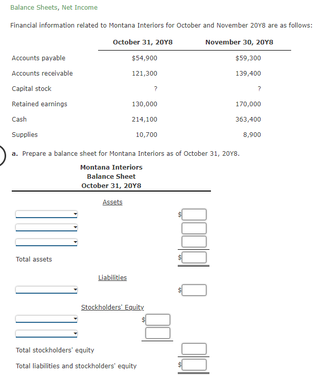 Solved Balance Sheets, Net Income Financial information | Chegg.com