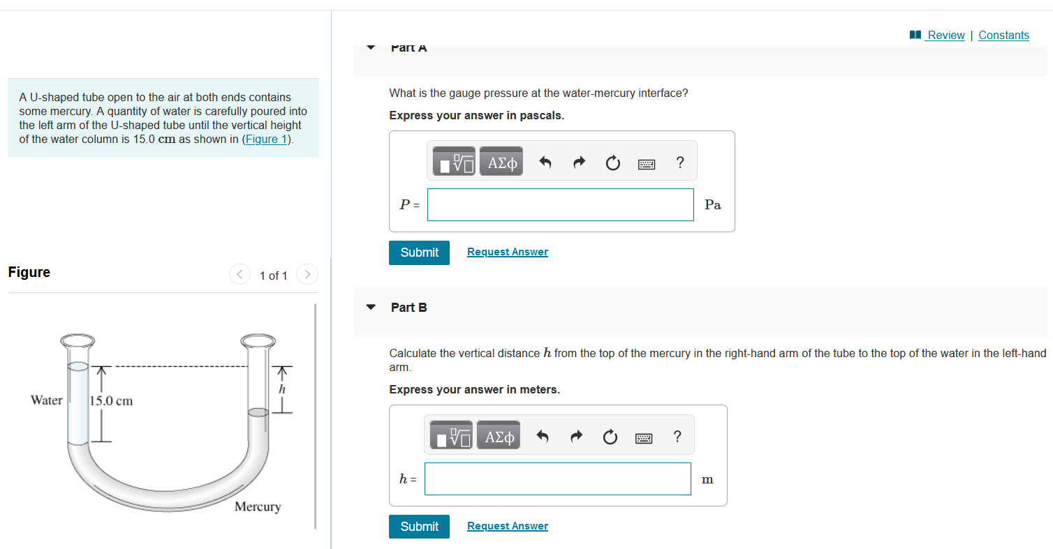 Solved A U-shaped tube open to the air at both ends contains | Chegg.com