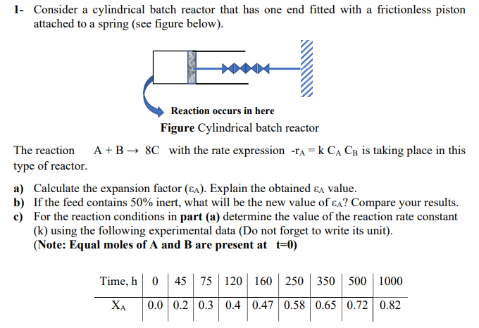 Solved 1. Consider a cylindrical batch reactor that has one | Chegg.com