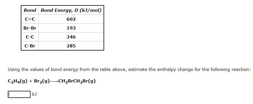 Using the values of bond energy from the table above, | Chegg.com