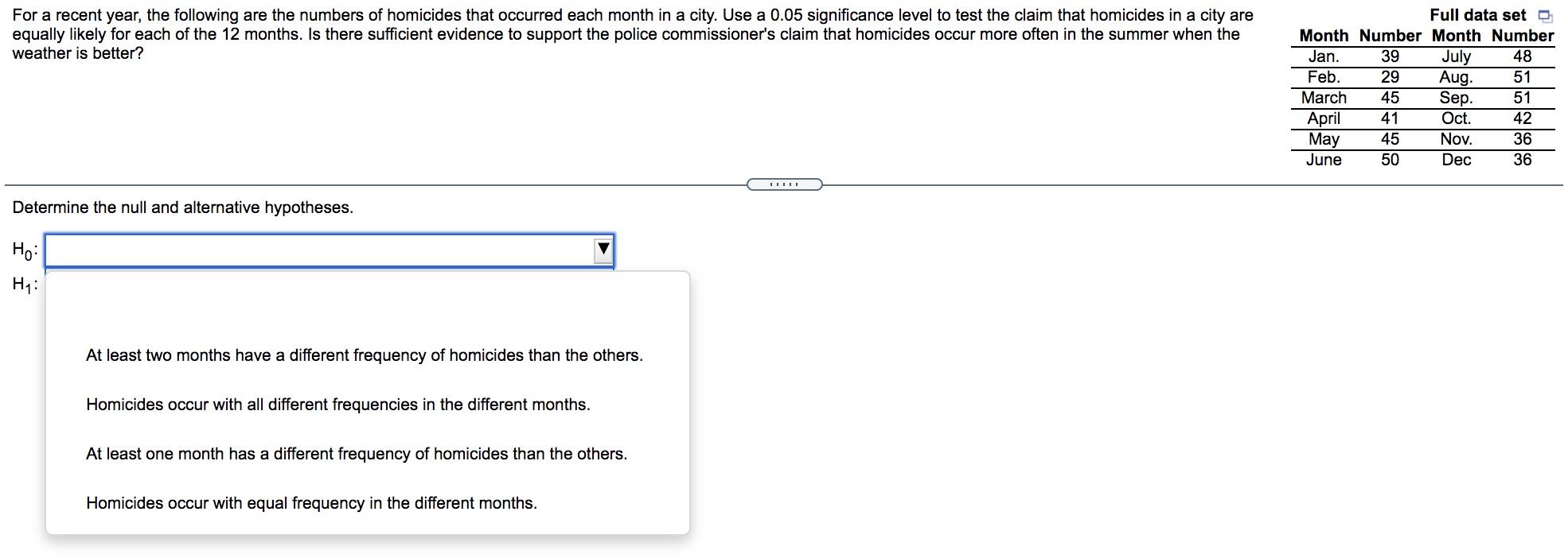 Solved Determine the null and alternative hypotheses. H0: | Chegg.com