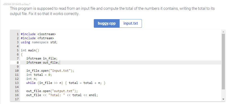 Solved This program is supposed to read from an input file | Chegg.com
