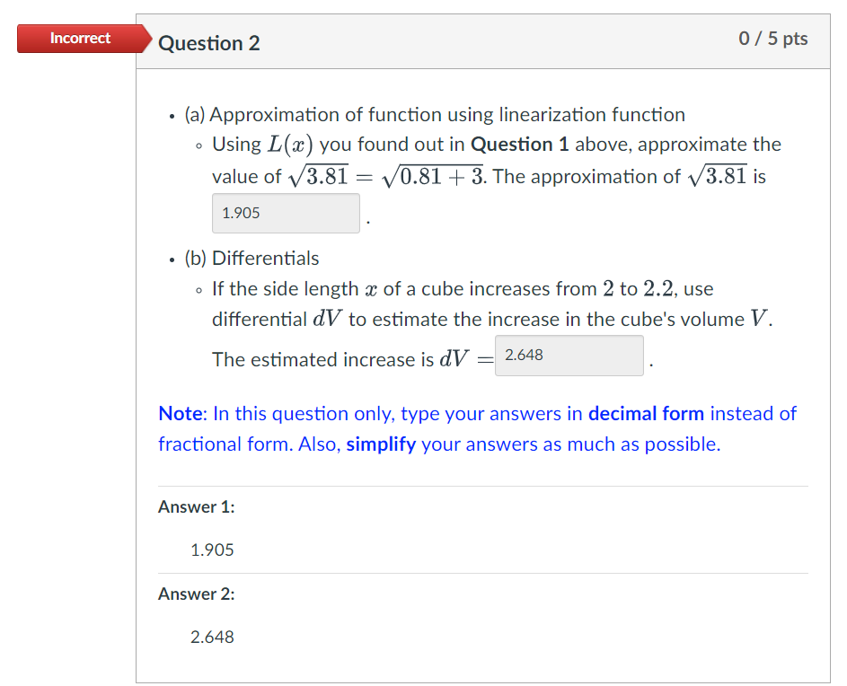 Solved A Approximation Of Function Using Linearization 9898