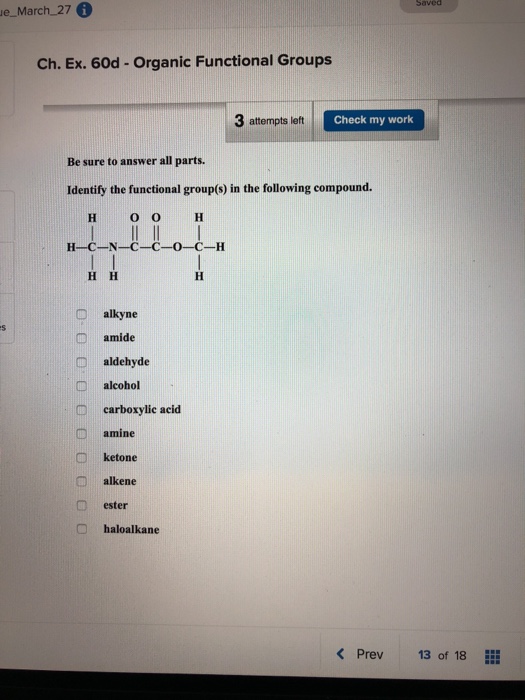 Solved e_March 27 Ch. Ex. 60d - Organic Functional Groups 3 | Chegg.com