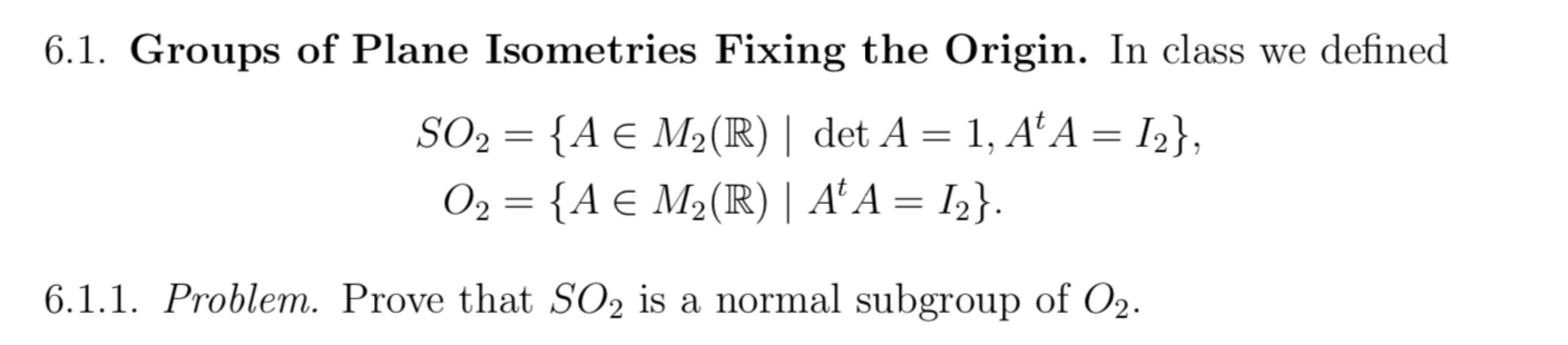 Solved 6.1. Groups of Plane Isometries Fixing the Origin. In | Chegg.com