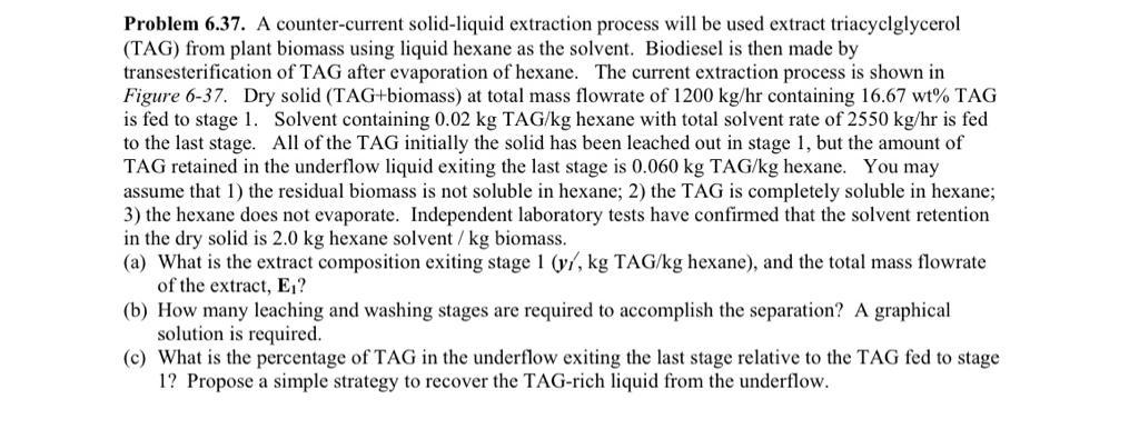 Solved Problem 6.37. A counter-current solid-liquid | Chegg.com