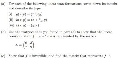 Solved (a) For each of the following linear transformations, | Chegg.com