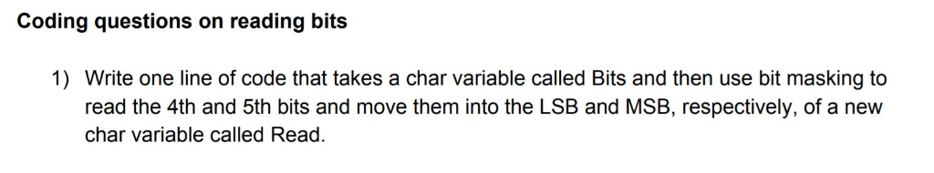 Solved Coding questions on reading bits 1) Write one line of | Chegg.com
