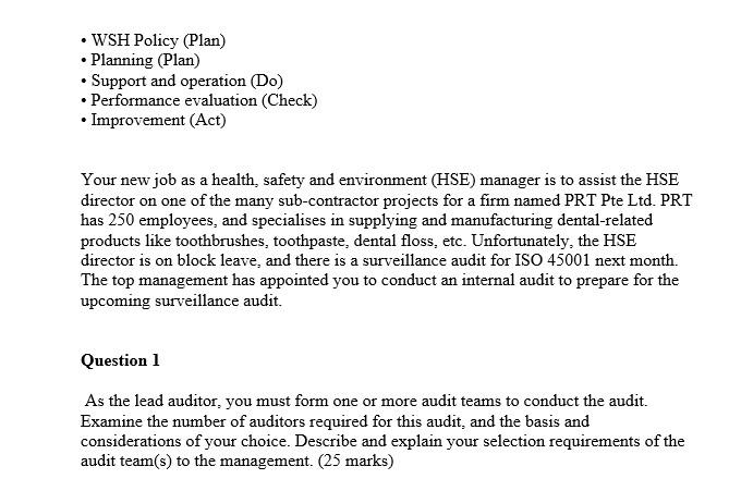 - WSH Policy (Plan) - Planning (Plan) - Support and | Chegg.com