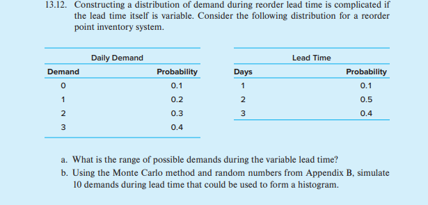 Solved 13.12. Constructing a distribution of demand during | Chegg.com