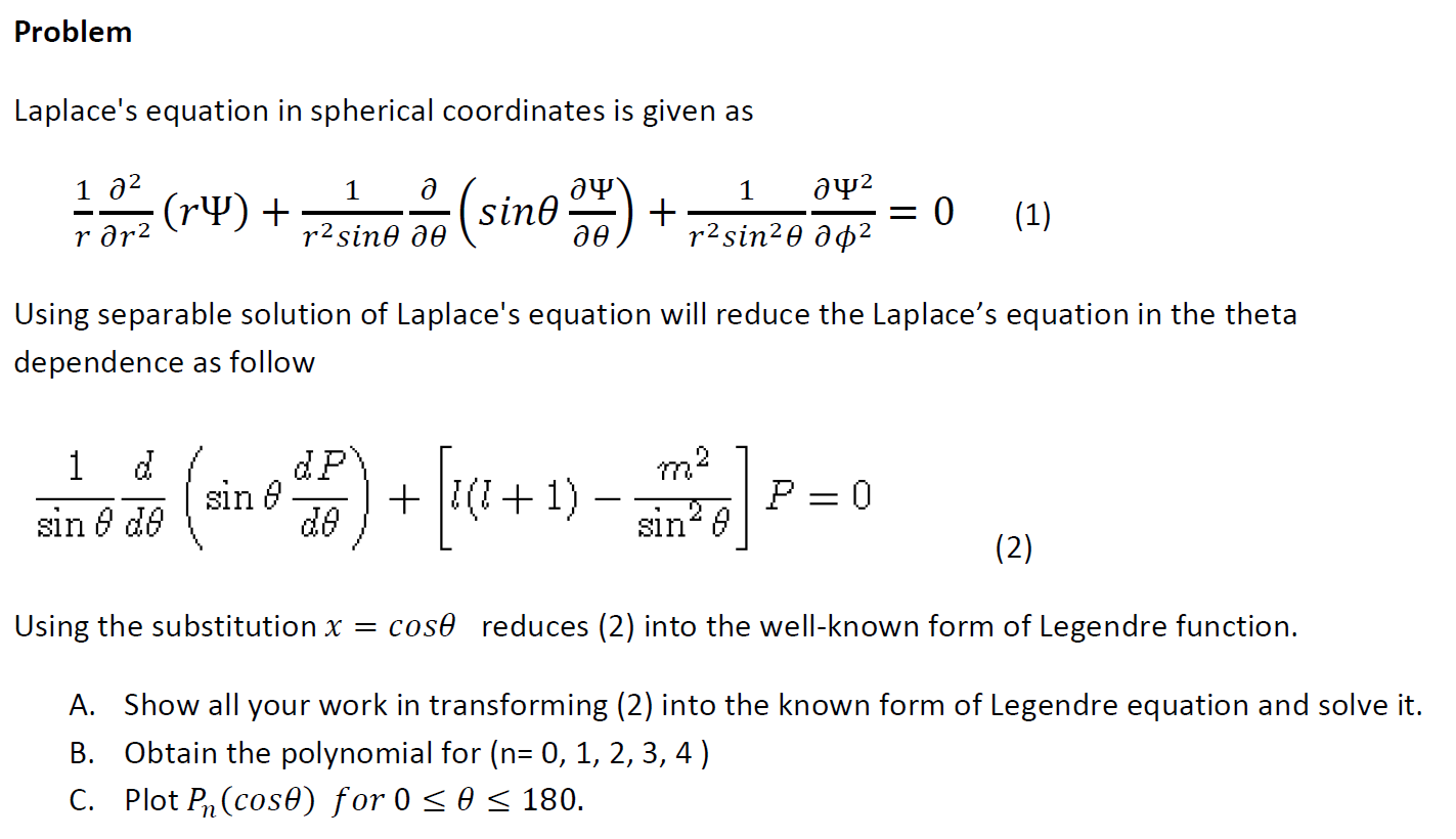 Problem Laplace's equation in spherical coordinates | Chegg.com