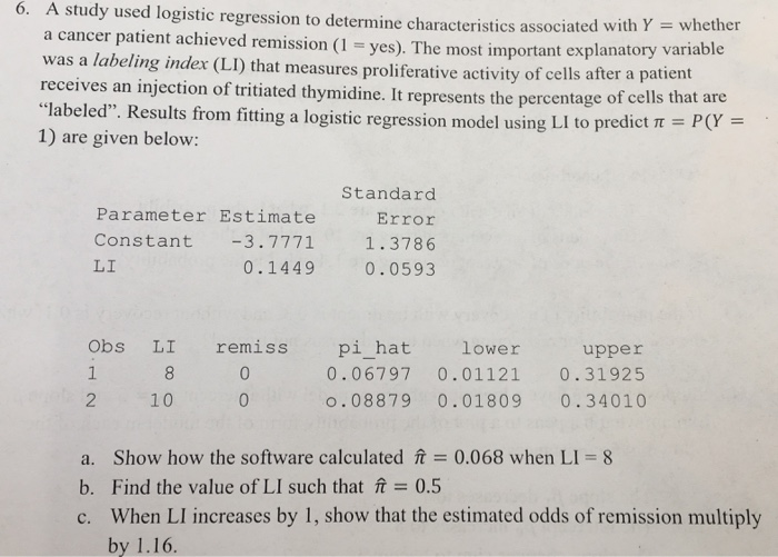 Solved 6. A study used logistic regression to determine | Chegg.com