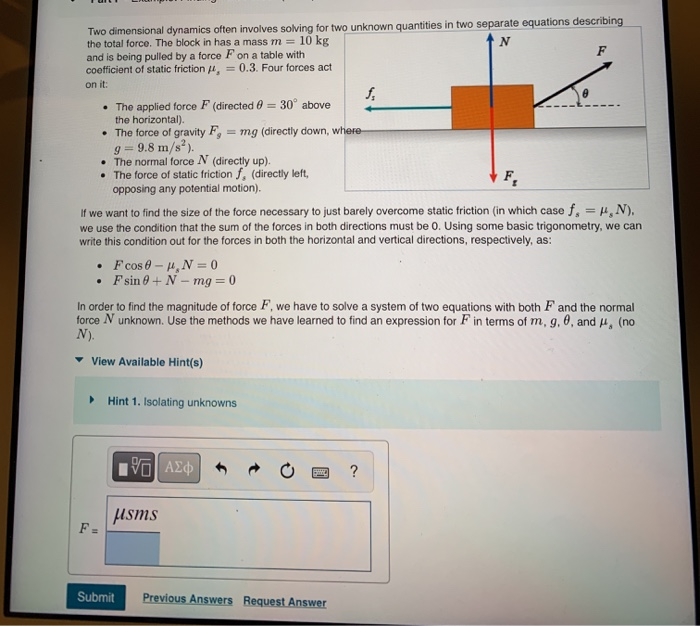 Solved Two dimensional dynamics often involves solving for | Chegg.com