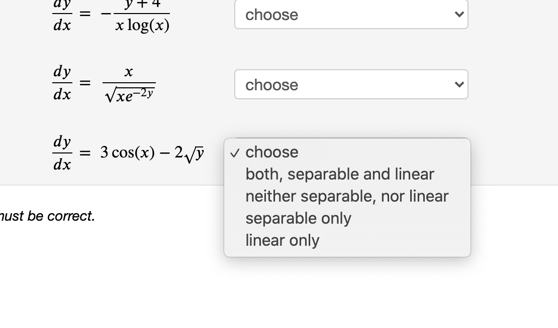 Solved (1 point) Classify each of the following ODEs as | Chegg.com