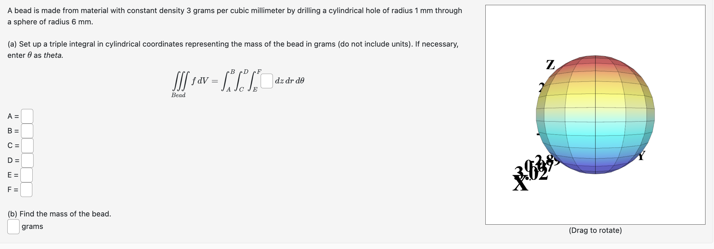 Solved A bead is made from material with constant density 3 | Chegg.com