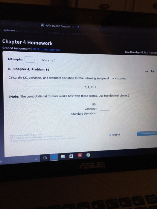 Solved Calculate SS, variance, and standard deviation for | Chegg.com