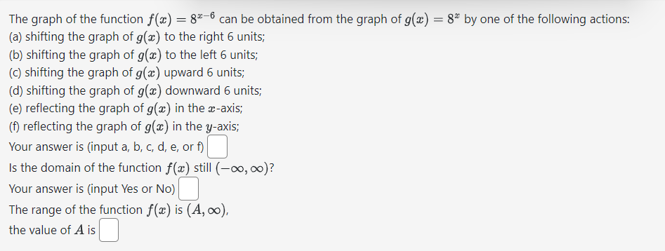 Solved The graph of the function f(x)=8x−6 can be obtained | Chegg.com