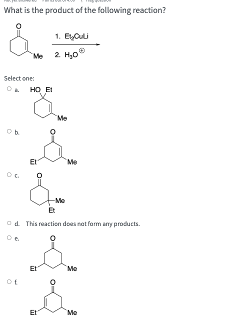 Solved What Is The Product Of The Following Reaction Select
