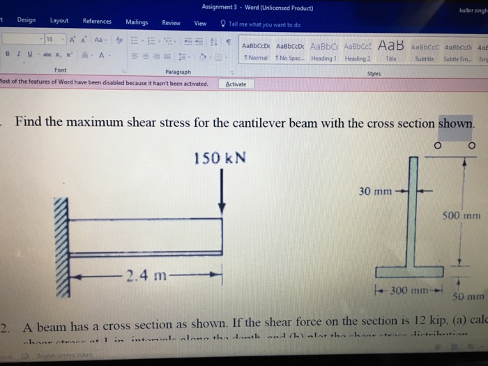 Solved Find the maximum shear stress for the cantilever beam | Chegg.com