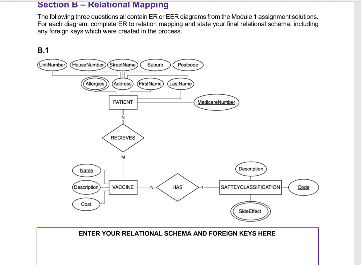 Solved Section B Relational Mapping The following three | Chegg.com