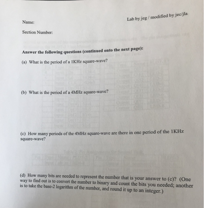Solved Name: Lab by jeg/modified by jec/jla Section Number: | Chegg.com