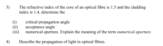 Solved 3) The refractive index of the core of an optical | Chegg.com
