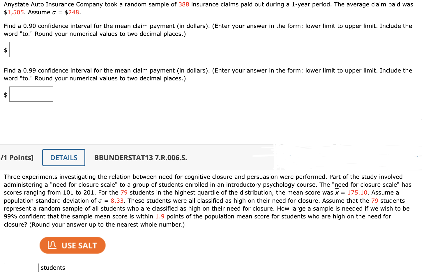 Solved Anystate Auto Insurance Company took a random sample | Chegg.com
