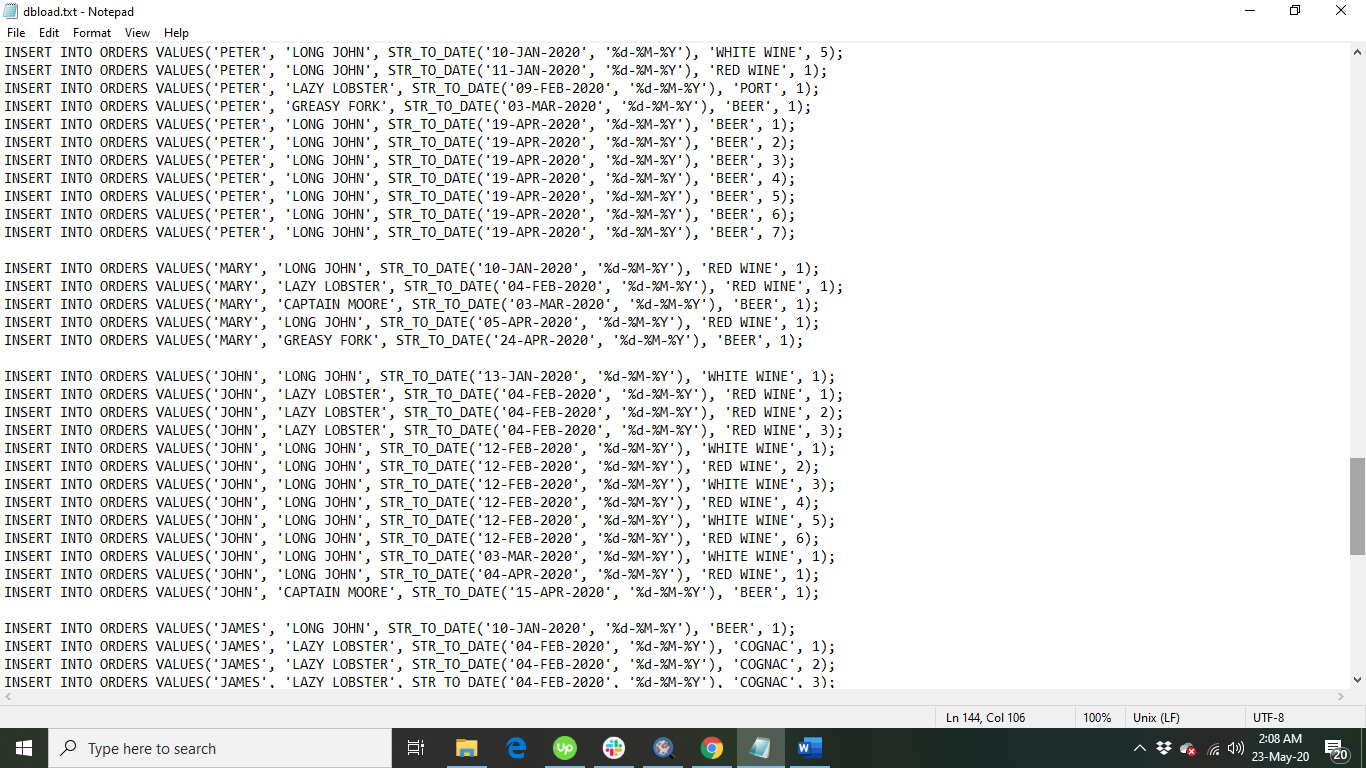 Minimize dbcreate.txt - Notepad File Edit Format View | Chegg.com