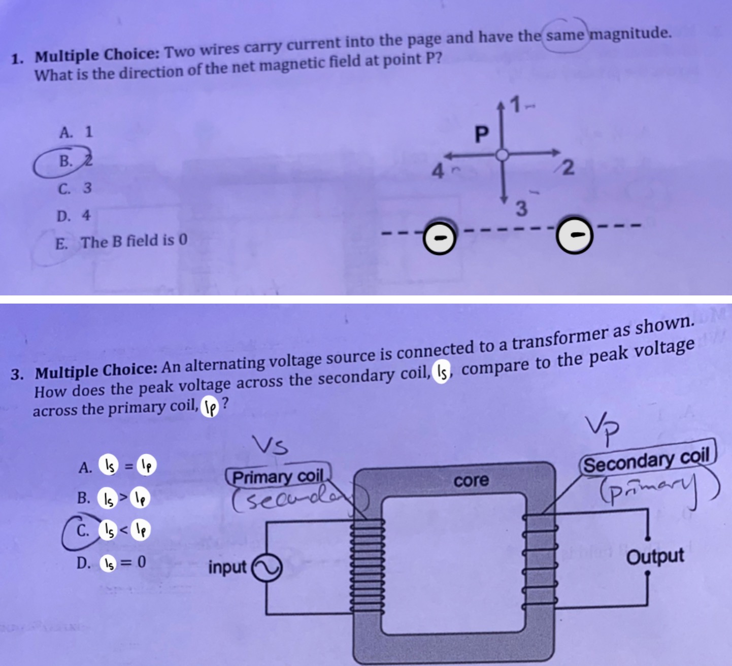 Solved 1. Multiple Choice: Two wires carry current into the | Chegg.com