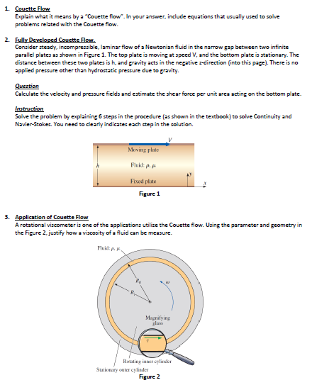 Solved 1. Couette Flow Explain what it means by a "Couette | Chegg.com