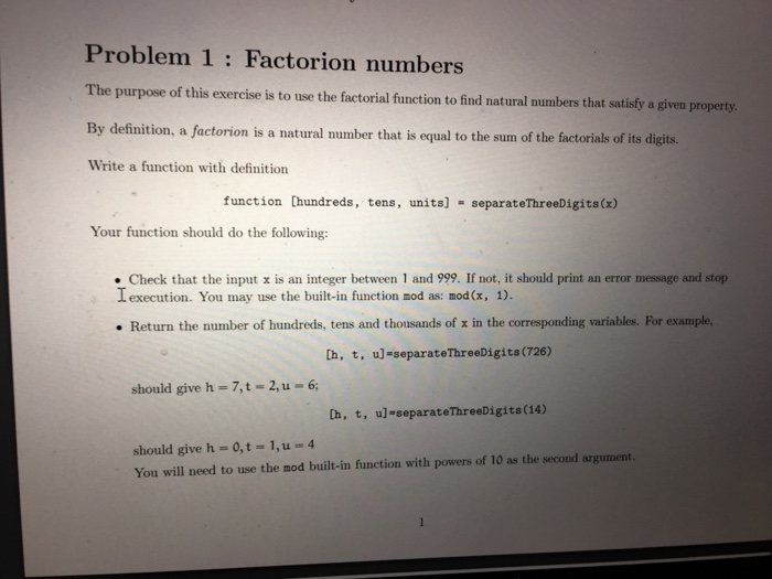 Solved Problem 1: Factorion numbers The purpose of this | Chegg.com