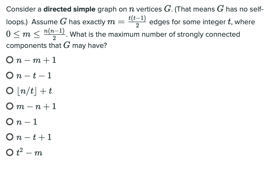 Solved Consider a directed simple graph on n vertices G. | Chegg.com