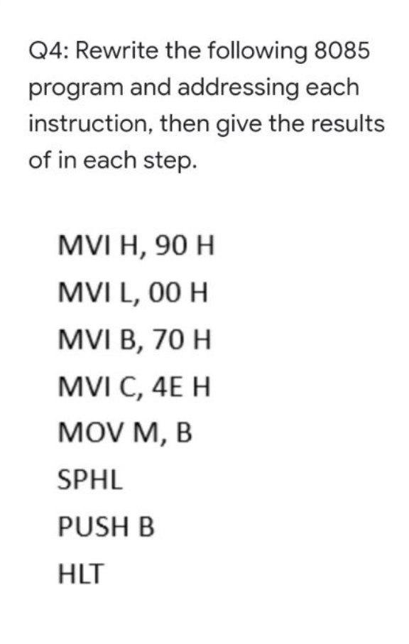 Solved Q4: Rewrite the following 8085 program and addressing | Chegg.com