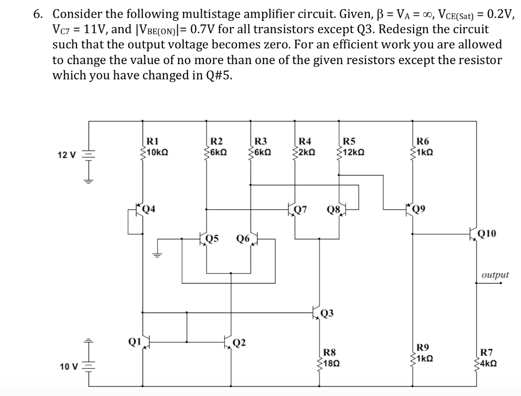 Solved 6. Consider the following multistage amplifier | Chegg.com