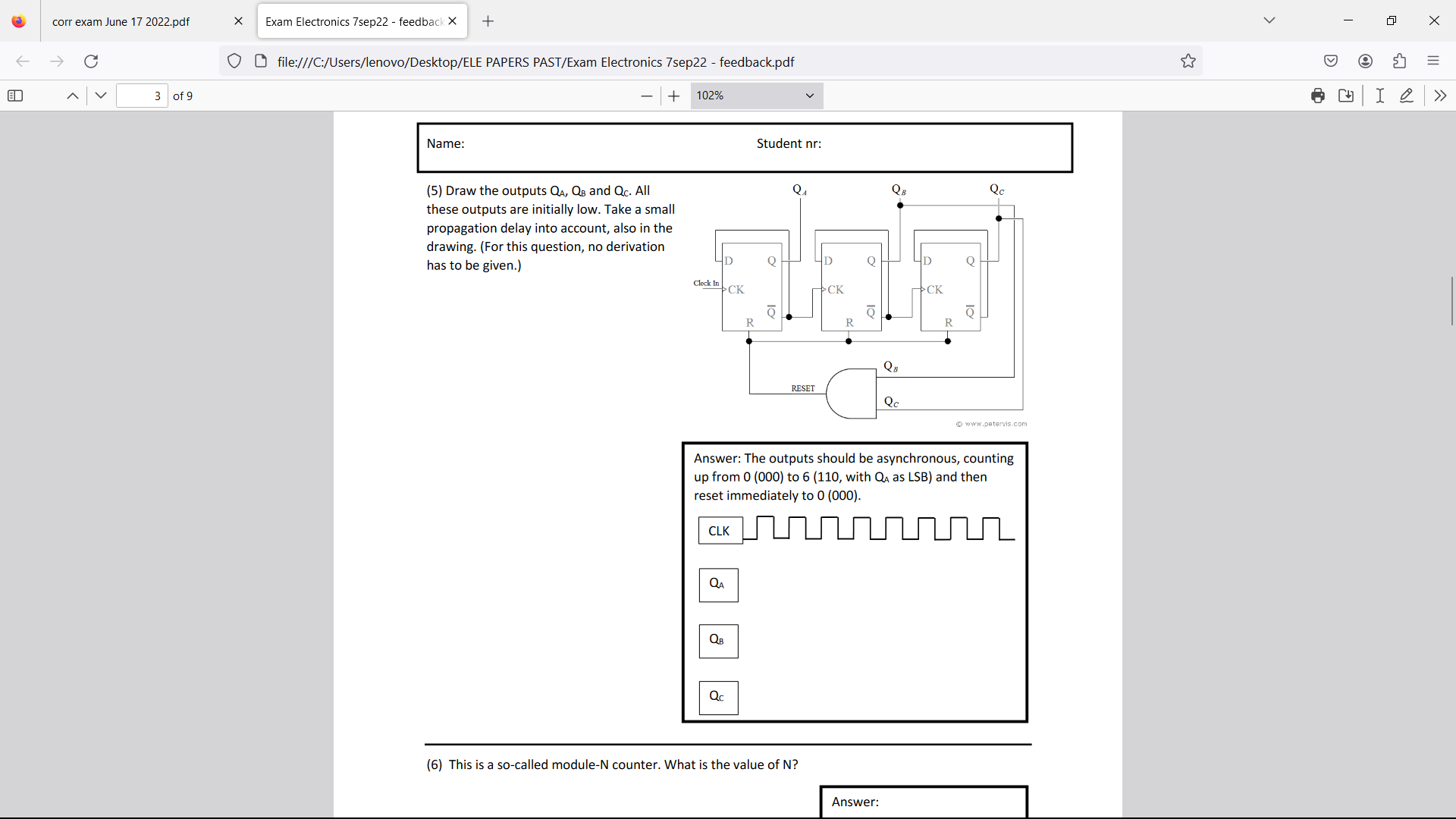 Solved (5) Draw the outputs QA,QB and QC. All these outputs | Chegg.com