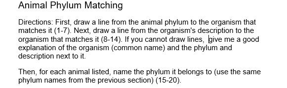 Solved Animal Phylum Matching Directions: First, draw a line | Chegg.com