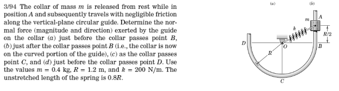 Solved 3/94 The collar of mass m is released from rest while | Chegg.com