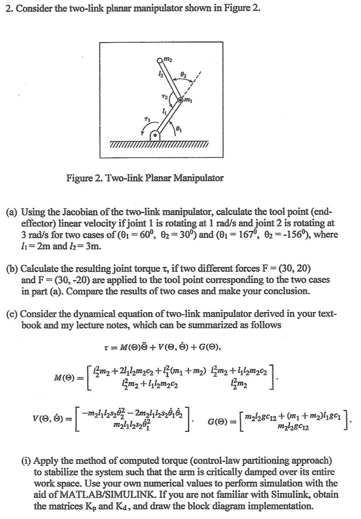 2. Consider the two-link planar manipulator shown in | Chegg.com