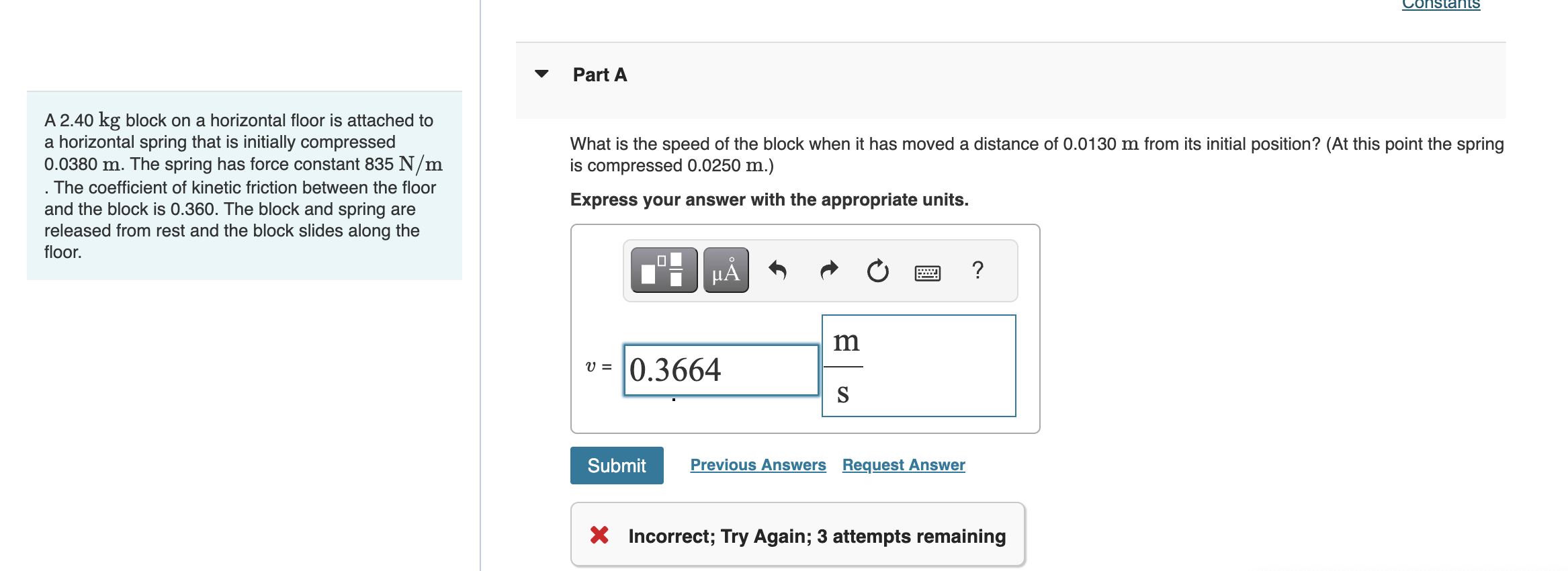 Solved A 2.40 kg block on a horizontal floor is attached to | Chegg.com