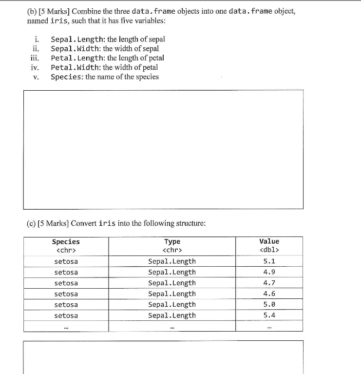 3. Consider three data. frame objects-setosa, | Chegg.com