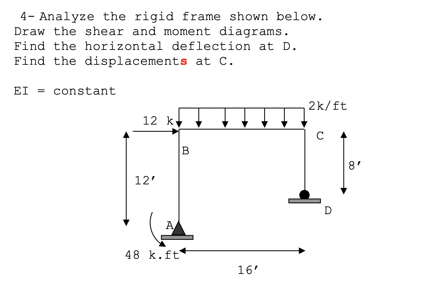 Solved 4-Analyze the rigid frame shown below. Draw the shear | Chegg.com