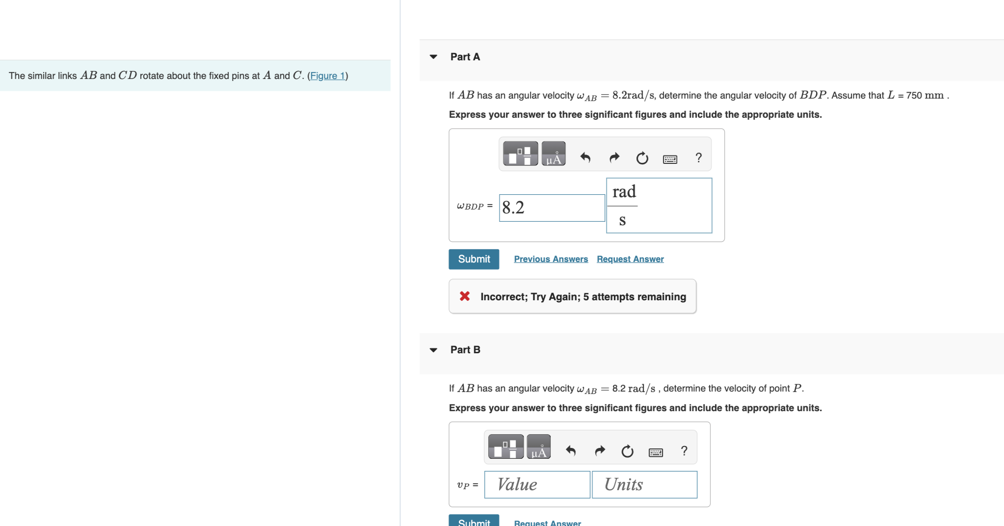 Solved If AB ﻿has an angular velocity ωAB=8.2rads, | Chegg.com