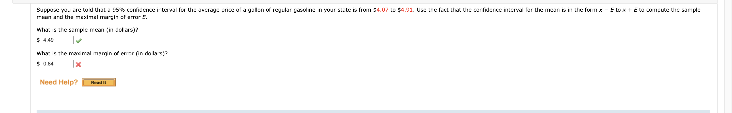 Solved Mean And The Maximal Margin Of Error Ewhat Is The 